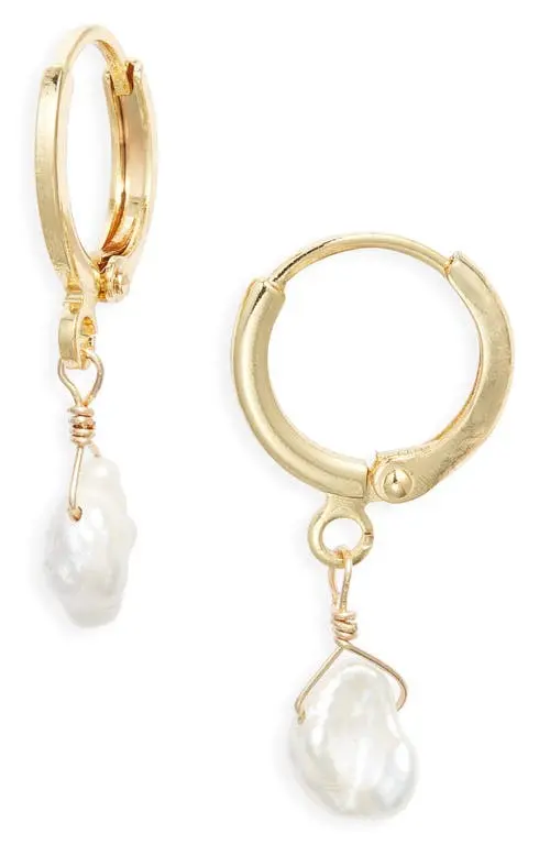 KIARA BY KI-ELE Thalia Keshi Pearl Drop Huggie Hoop Earrings - Gold