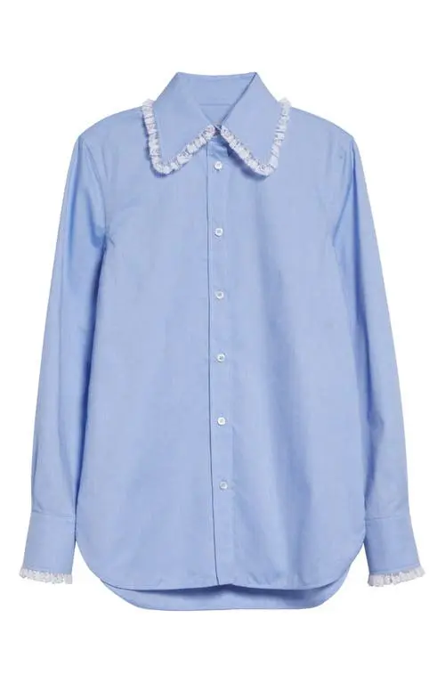 Valentino Garavani Lace Trim Cotton Oxford Button-up Shirt - Blue