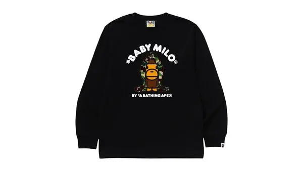 A BATHING APE Abc Camo Milo Hoodie Long Sleeve Tee Shirt - Black/green