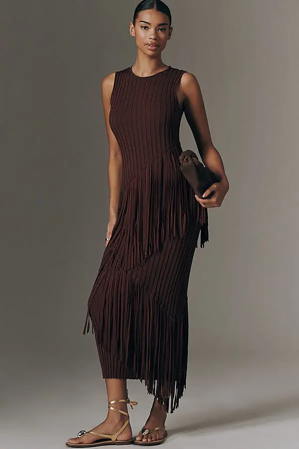 SIMONMILLER Spiral Knit Frged Sleeveless Midi Dress - Choco Brown