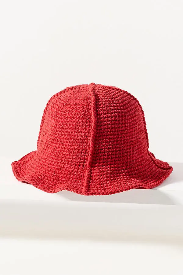 Anthropologie Wyeth Solea Crochet Bucket Hat - Bright Red
