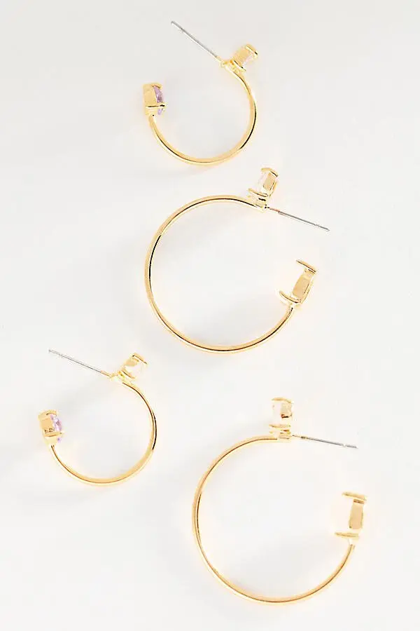 Anthropologie Delicate Chroma Hoop Earrgs, Set Of 2 - Light Amethyst