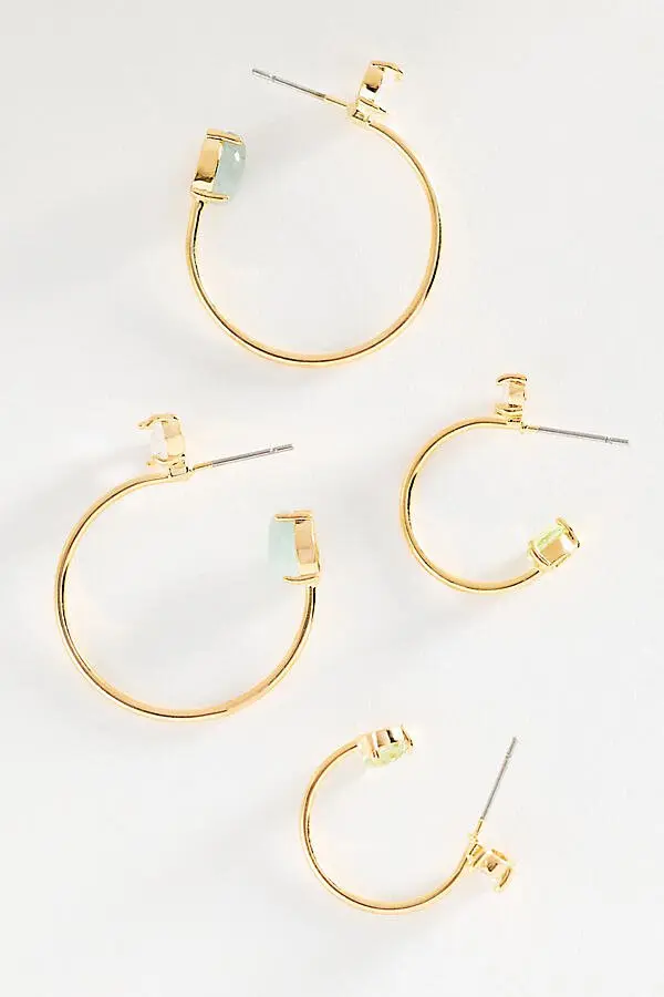 Anthropologie Delicate Chroma Hoop Earrgs, Set Of 2 - Light Azore