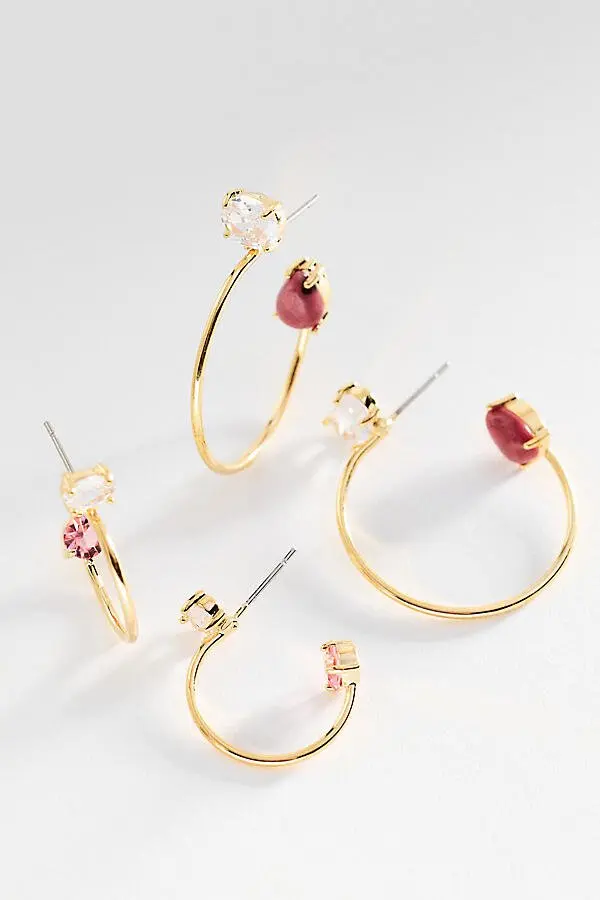 Anthropologie Delicate Chroma Hoop Earrings Set - Pink