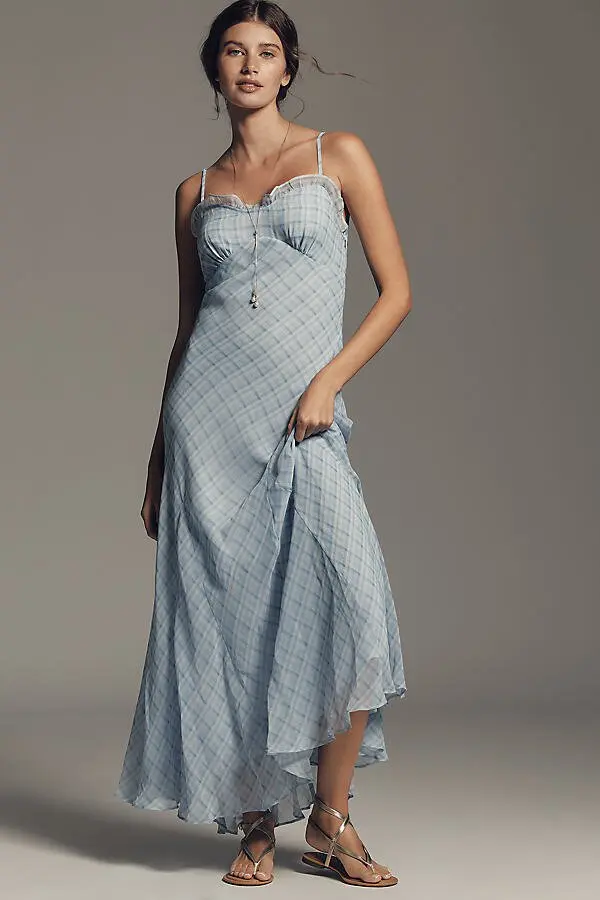 Astr The Label Maeryn Sleeveless Sweetheart Maxi Dress - Blue Plaid