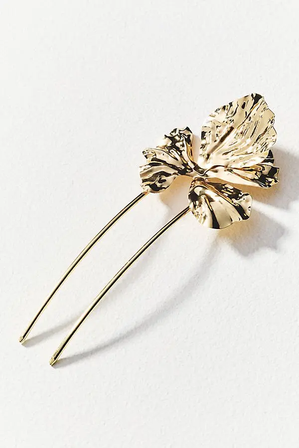 Anthropologie Blooming Flower French Hair Pin - Gold Metallic