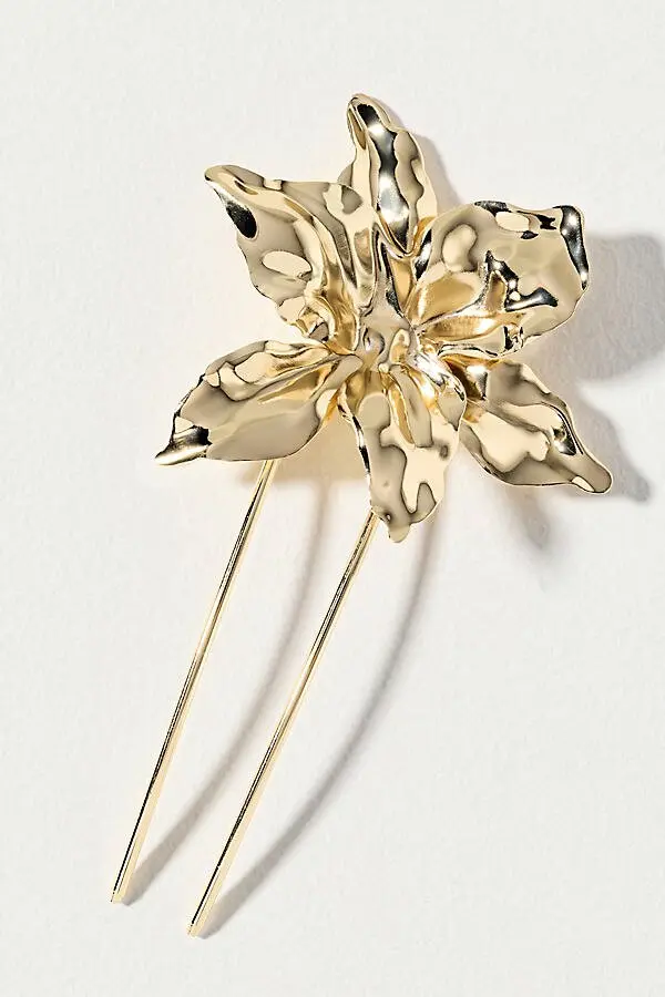 Anthropologie Blooming Flower French Hair Pin - Gold