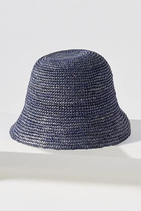 NIKKI BEACH Aubree Raffia Bucket Hat - Blue