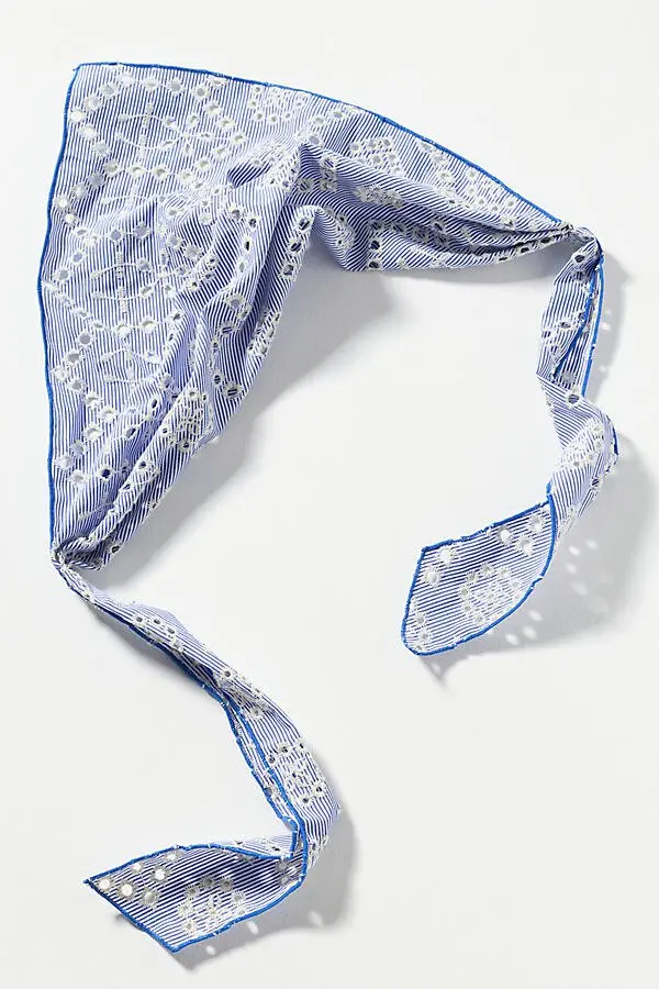 Anthropologie Floral Eyelet Hair Scarf - Blue