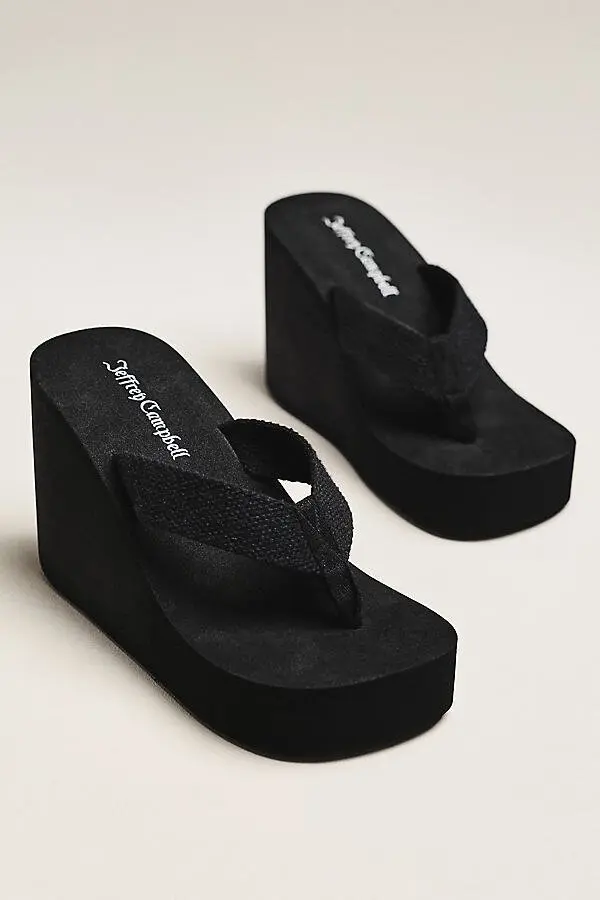 Jeffrey Campbell Astria Wedge Thong Sandals - Black