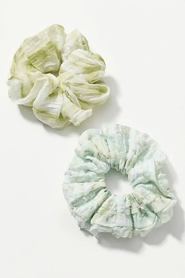 Anthropologie Sheer Floral Scrunchies, Set Of 2 - Green