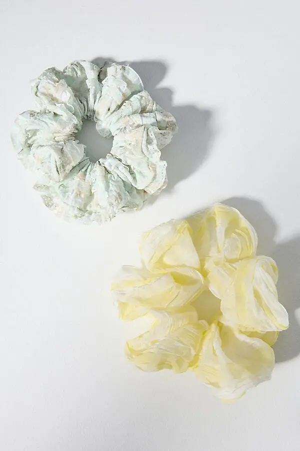 Anthropologie Sheer Floral Scrunchies, Set Of 2 - Yellow