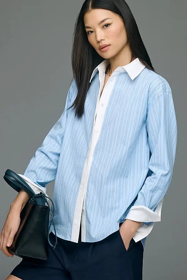 Avec Les Filles French-cuff Rose Buttondown Shirt - Blue Stripe