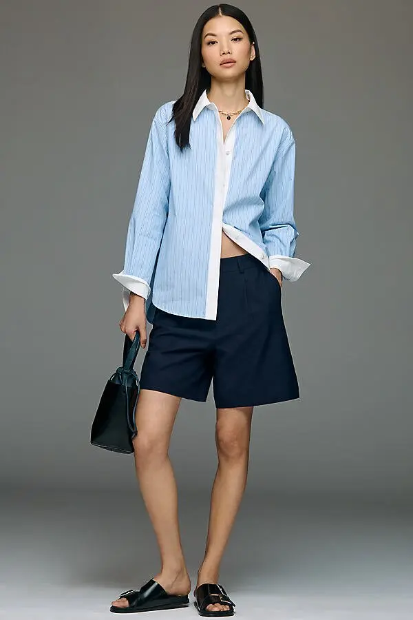 Avec Les Filles French-cuff Rose Buttondown Shirt - Blue Stripe