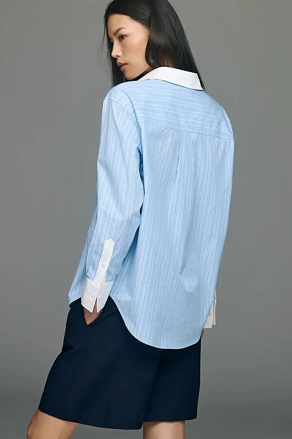Avec Les Filles French-cuff Rose Buttondown Shirt - Blue Stripe