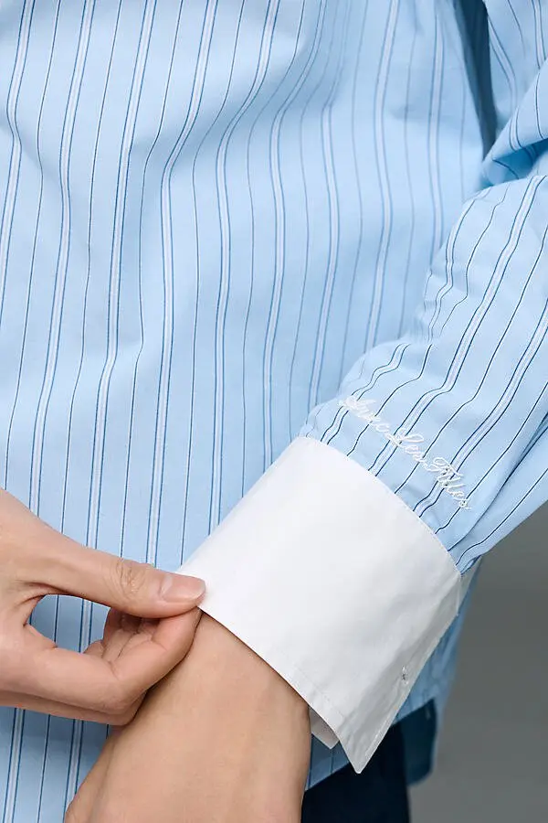 Avec Les Filles French-cuff Rose Buttondown Shirt - Blue Stripe