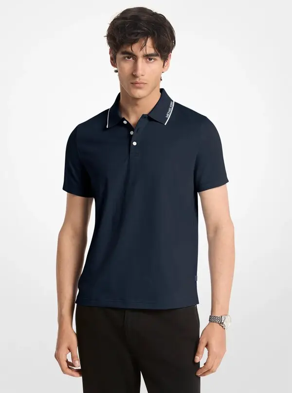 Michael Kors Logo Trim Cotton Jersey Polo Shirt In Size By