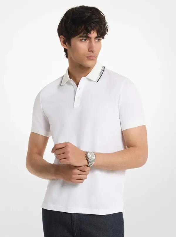 Michael Kors Logo Trim Cotton Jersey Polo Shirt In Size By - White