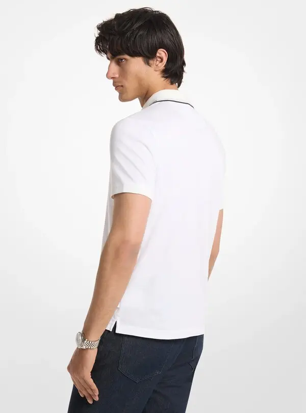 Michael Kors Logo Trim Cotton Jersey Polo Shirt In Size By - White