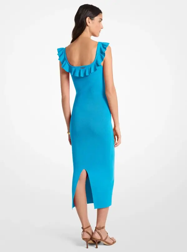 Michael Kors Ruffled Stretch Viscose Midi Dress - Blue
