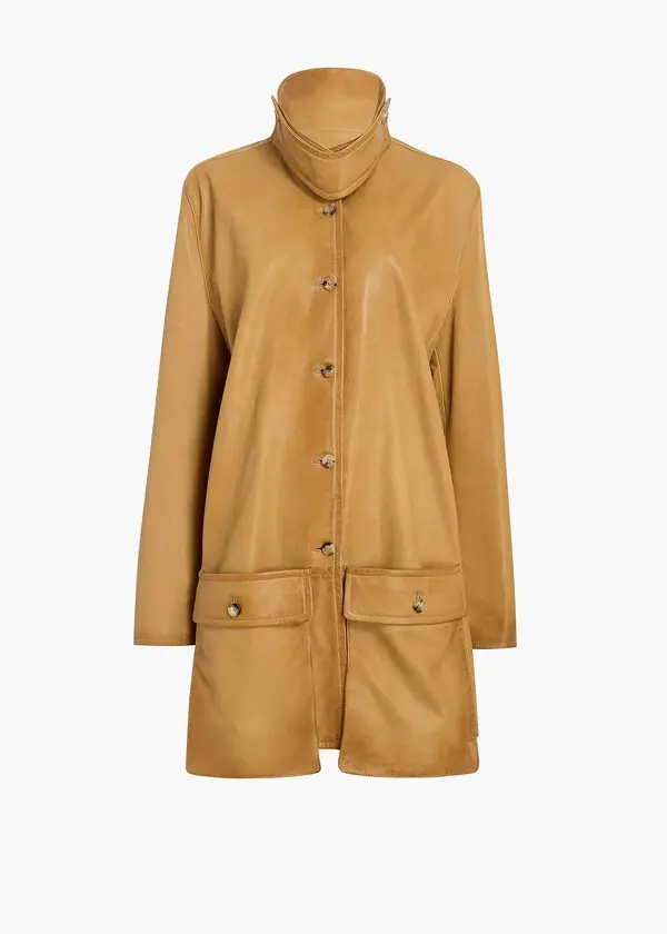 Khaite Harmon Coat In Washed Leather - Golden Ochre