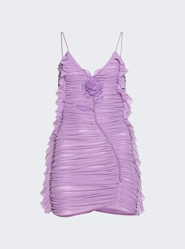 David Koma Lace Rose Embroired Detail Asymmetric Ruched Dress Lilac - Purple