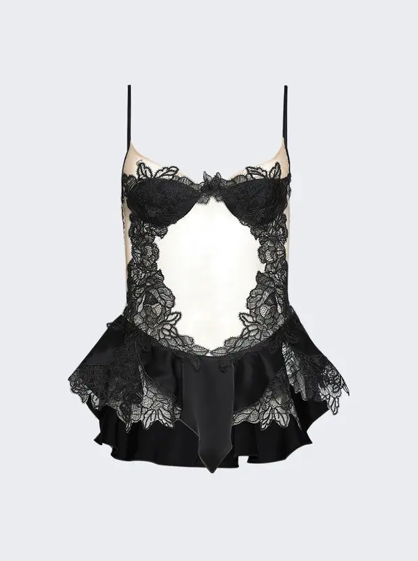 David Koma Lace Peplum Detail Lingerie Top - Black