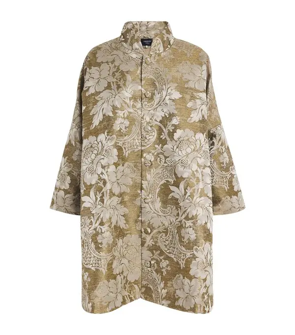 Eskandar Jacquard Stand-collar Coat - Neutral
