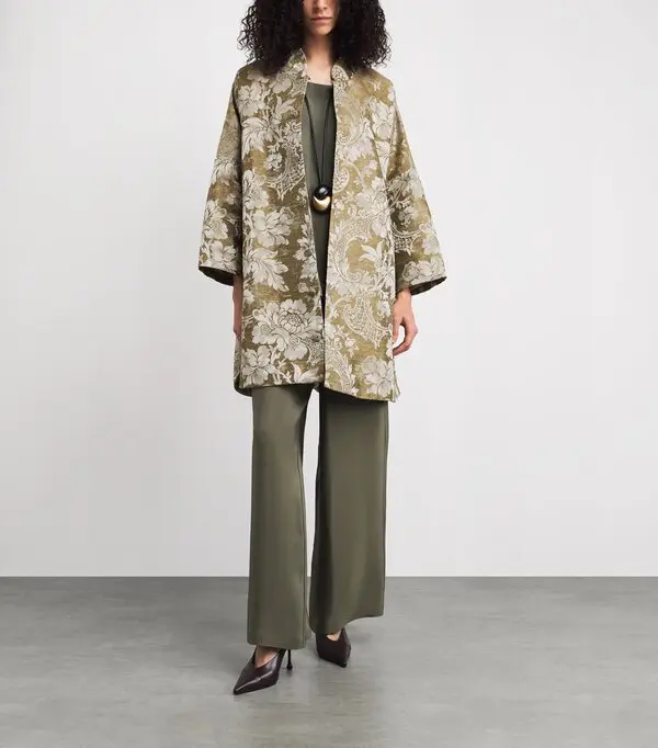 Eskandar Jacquard Stand-collar Coat - Neutral