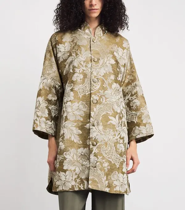 Eskandar Jacquard Stand-collar Coat - Neutral