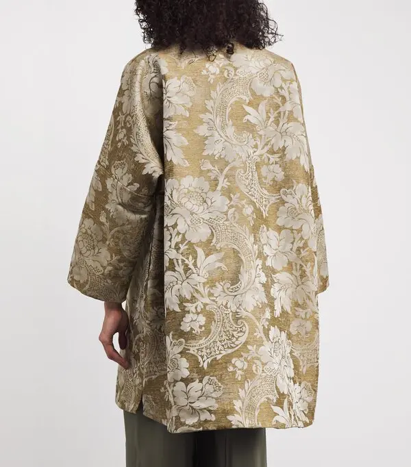 Eskandar Jacquard Stand-collar Coat - Neutral
