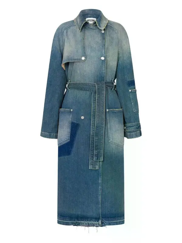 Moschino Belted Denim-patchwork Trench Coat - Blue
