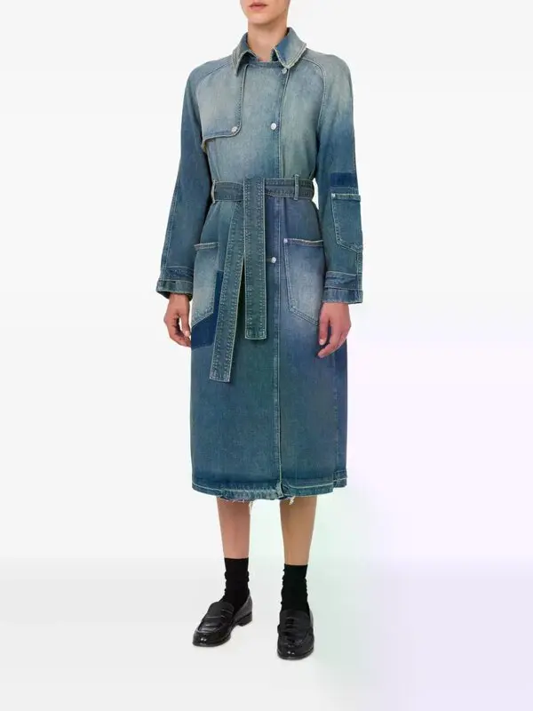 Moschino Belted Denim-patchwork Trench Coat
