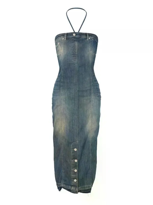 Moschino Halterneck Denim Midi Dress - Blue