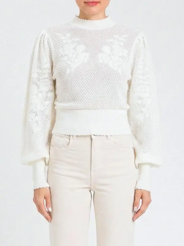 TWINSET Cotton Crochet Pullover With Lace Inserts - Pearl