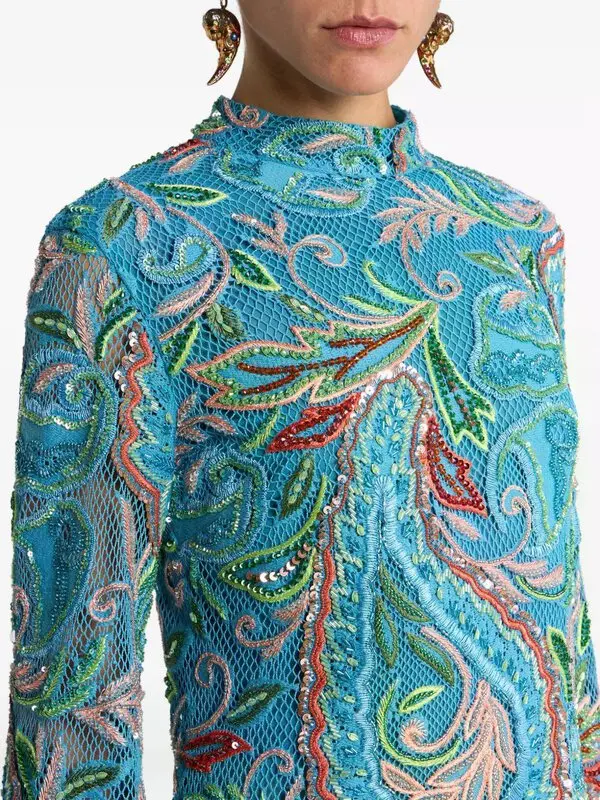 Etro Crochet-effect Mini Dress With Sequin Embroidery