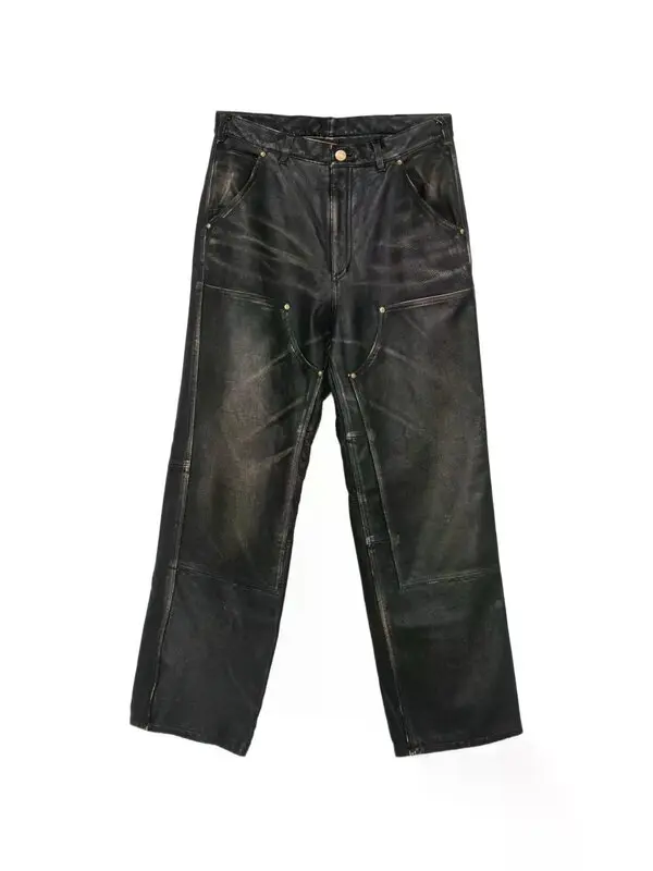 KAMIYA Panelled Leather Trousers - Black