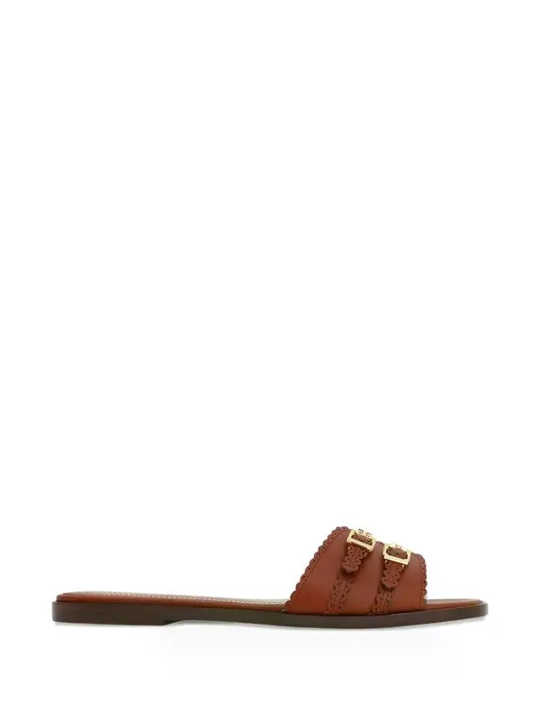 Zimmermann Goldie Buckles Scalloped Leather Sandals - Brown