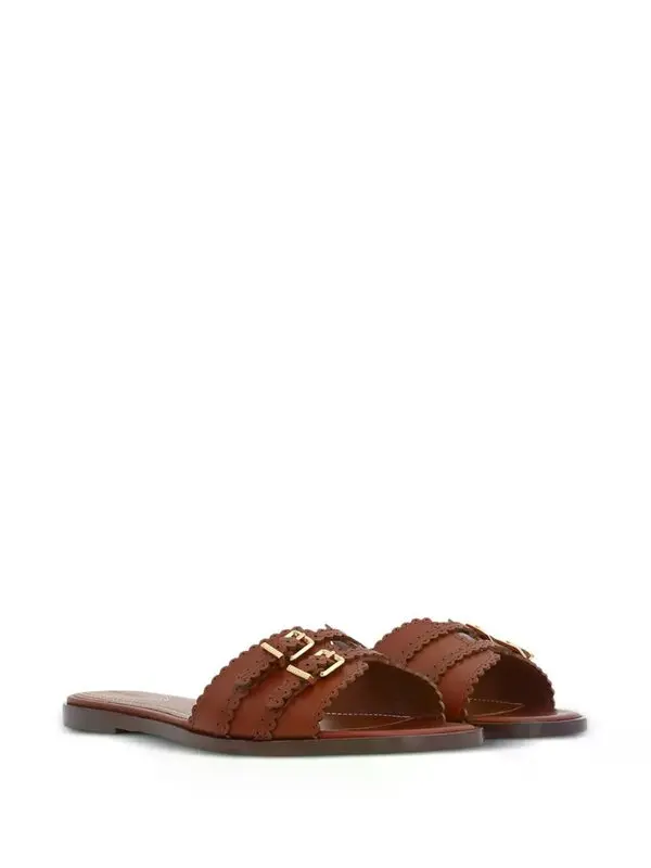 Zimmermann Goldie Buckles Scalloped Leather Sandals - Brown
