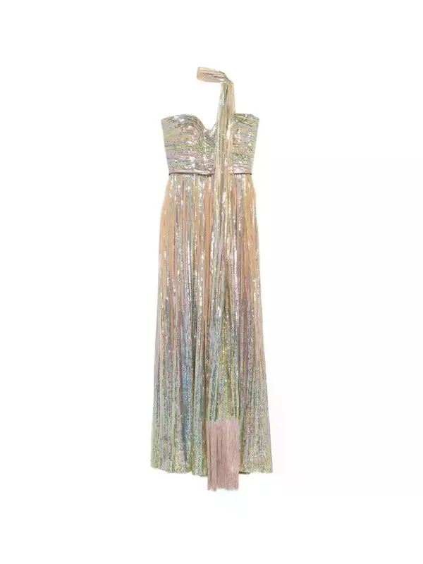 Elie Saab Sequin Tassel Maxi Dress - Neutrals