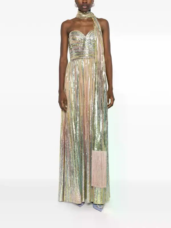 Elie Saab Sequin Tassel Maxi Dress