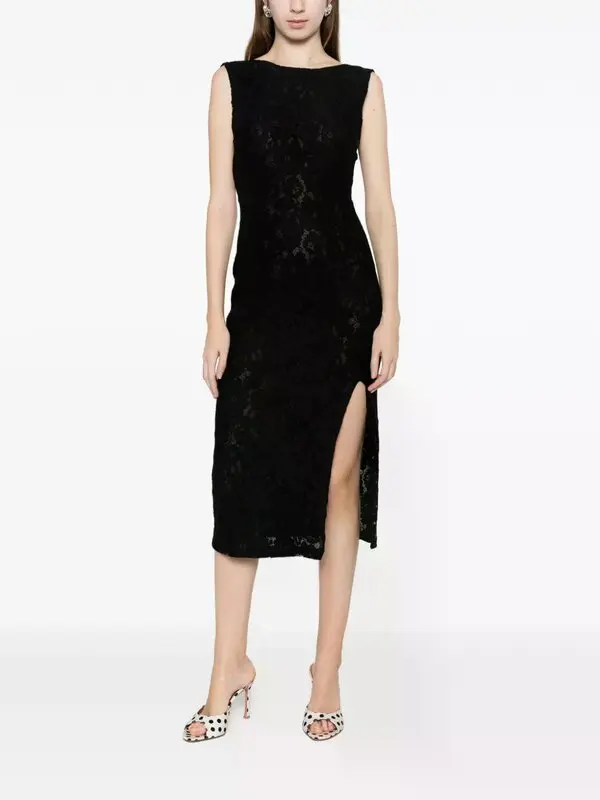 Pinko Midi Drupa Lace Slit Dress - Black
