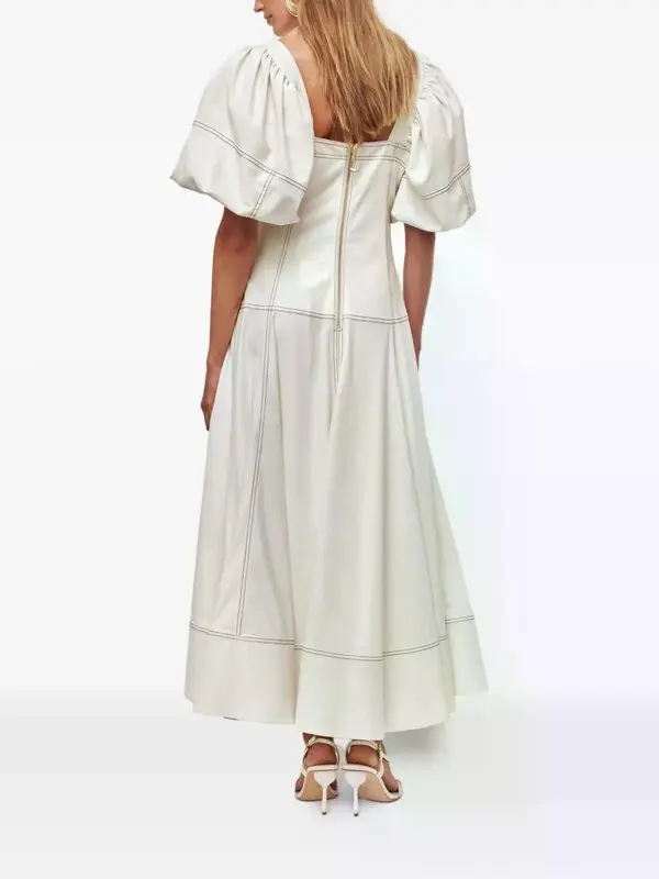 Aje Ether Puff-sleeve Topstitched Midi Dress