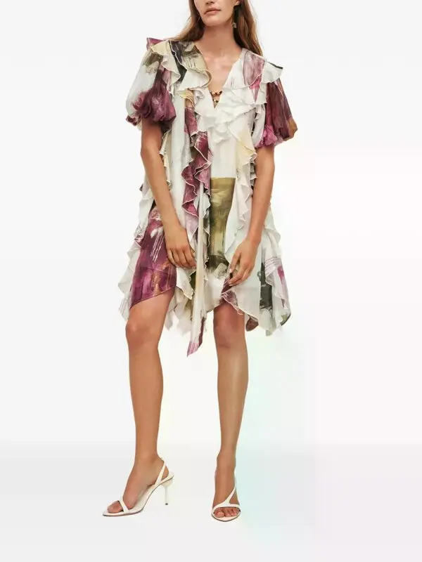 Aje Voyager Ruffled Printed Mini Dress