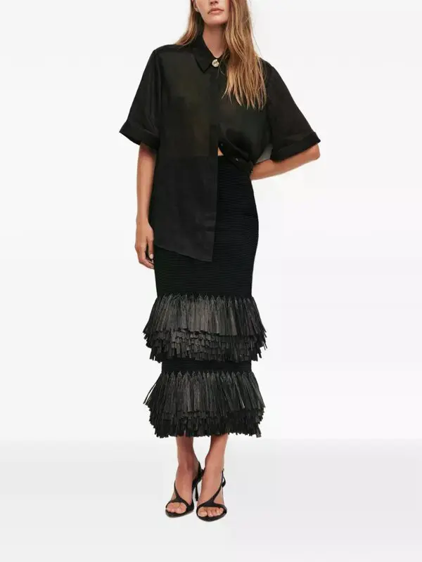 Aje Agave Fringed Midi Skirt