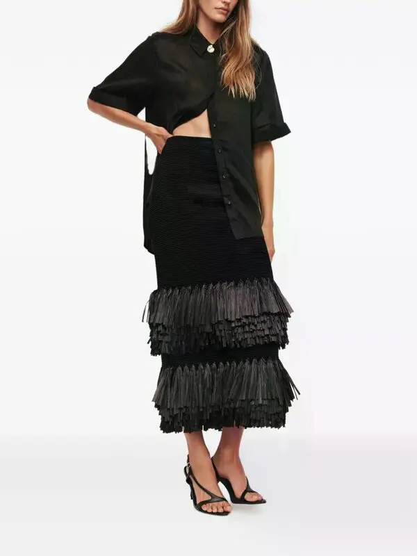 Aje Agave Fringed Midi Skirt