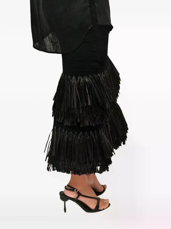 Aje Agave Fringed Midi Skirt
