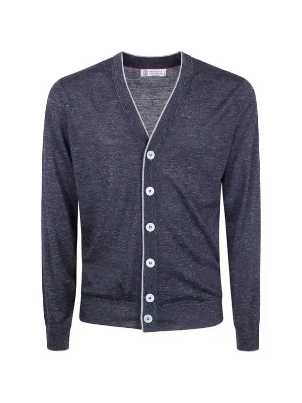 Brunello Cucinelli Button Light Grey Cardigan - Blue