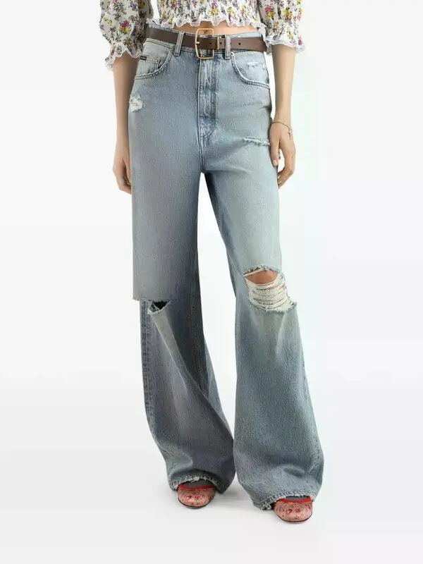 Dolce & Gabbana Distressed Wide-leg Jeans
