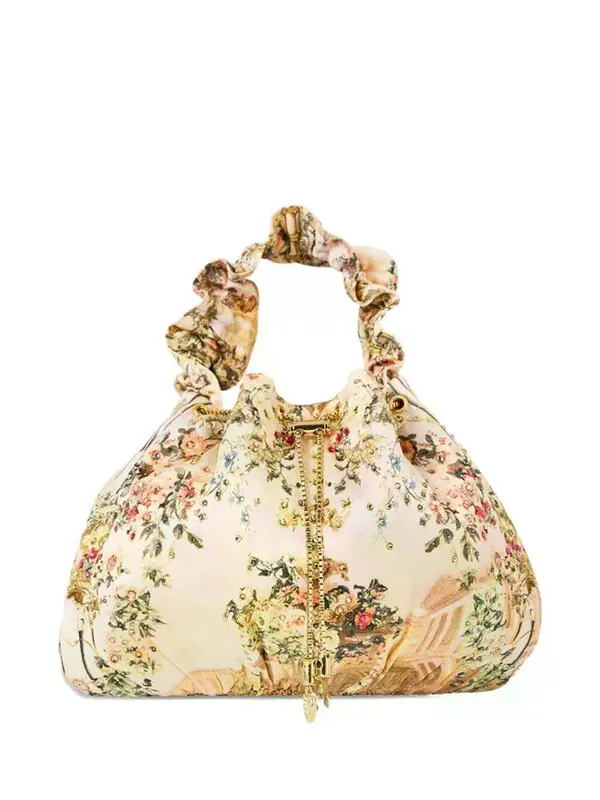 Camilla Floral-print Beaded Cross Body Bag - Neutrals